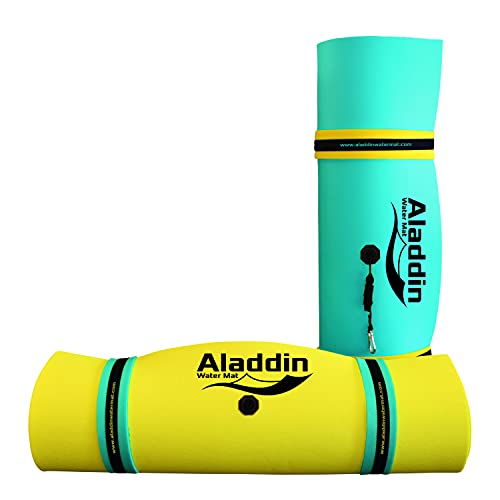 ALADDIN WATER MAT 12x6 Ft, 3 Layers, Newest Model, Floating Water Pad-Mat-Island-Giant Lilly Pad for Ocean, Pools, Lakes, Rivers - (Green/Yellow)