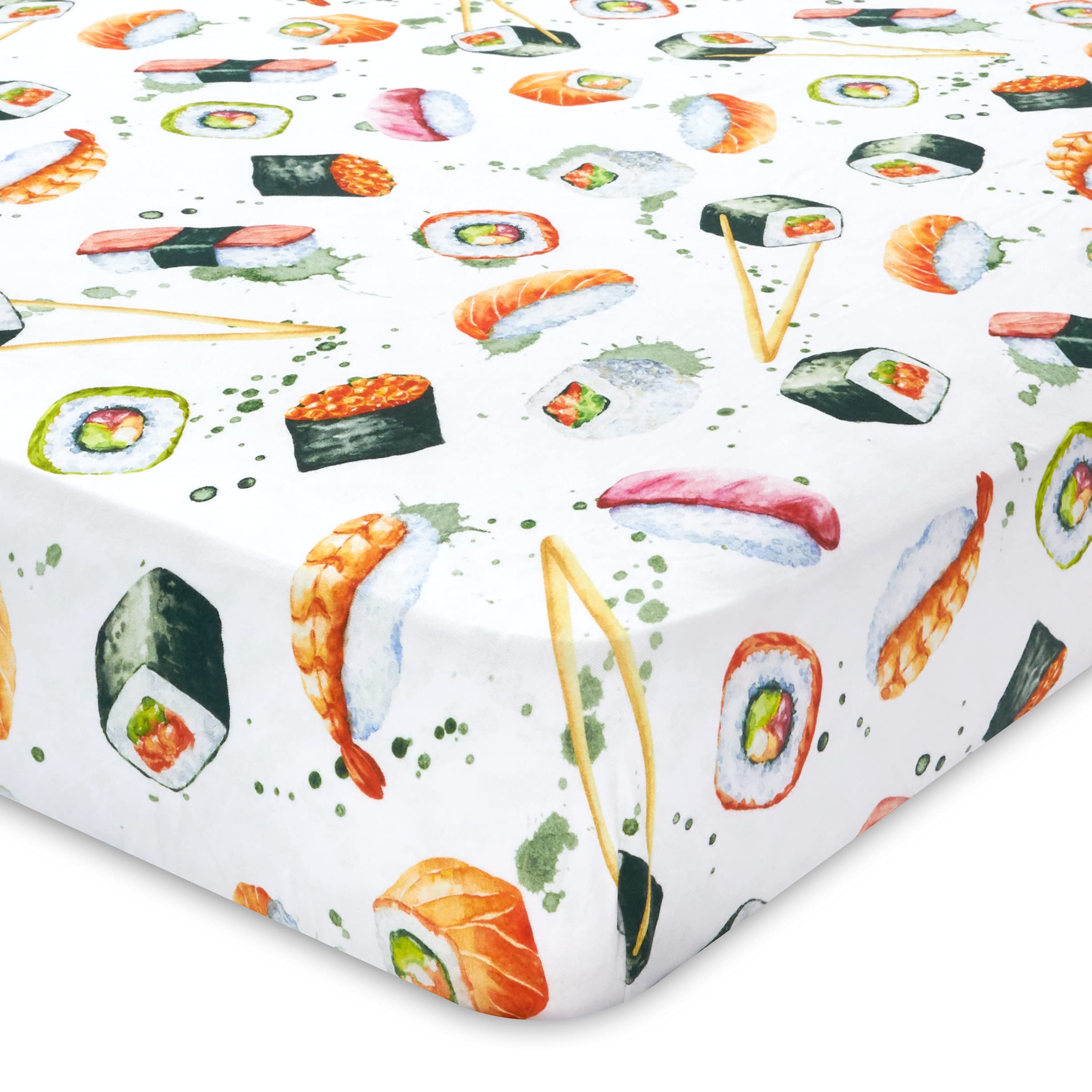 Sushi Crib Sheet | Extra Soft and Stretchy Jersey Knit Cotton | Beautiful Watercolor Design