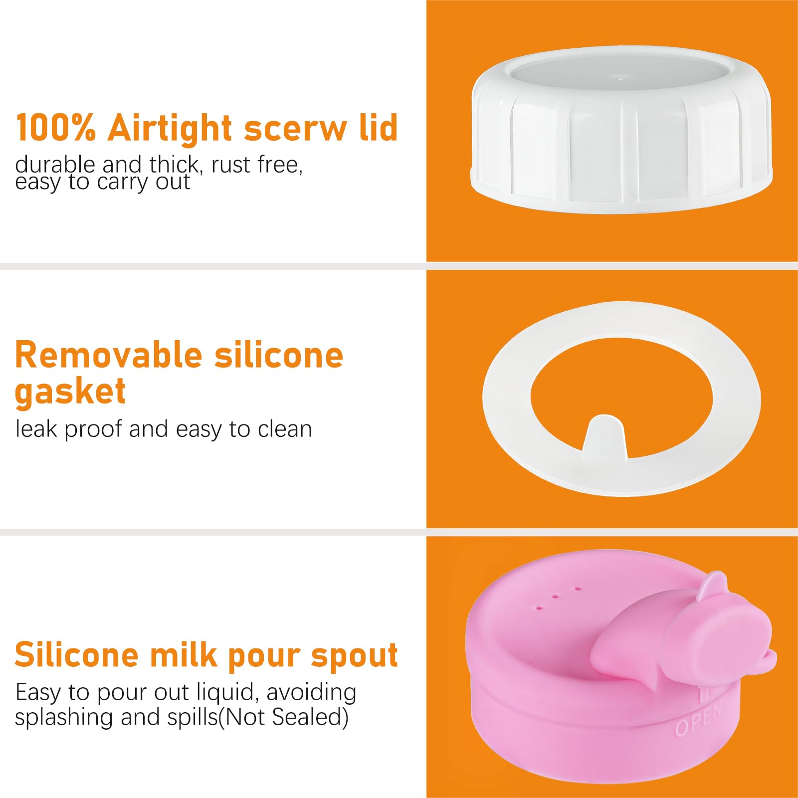 4 Pack 16 Oz Square Glass Milk Bottle With A Silicone Dispenser Cap, Glass Juice Bottles with Airtight Screw Lid, Drinking Bottles With Capacity Marks