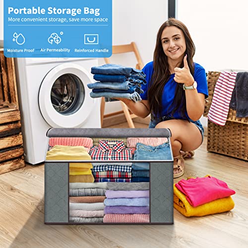 6-Pack 60L Clothes Storage & 6-Pack 90L Underbed Storage Bags, Clothes Storage Bins Foldable Closet Organizers with Durable Handles with Clear Window for Clothes Pillow Blankets Bedding