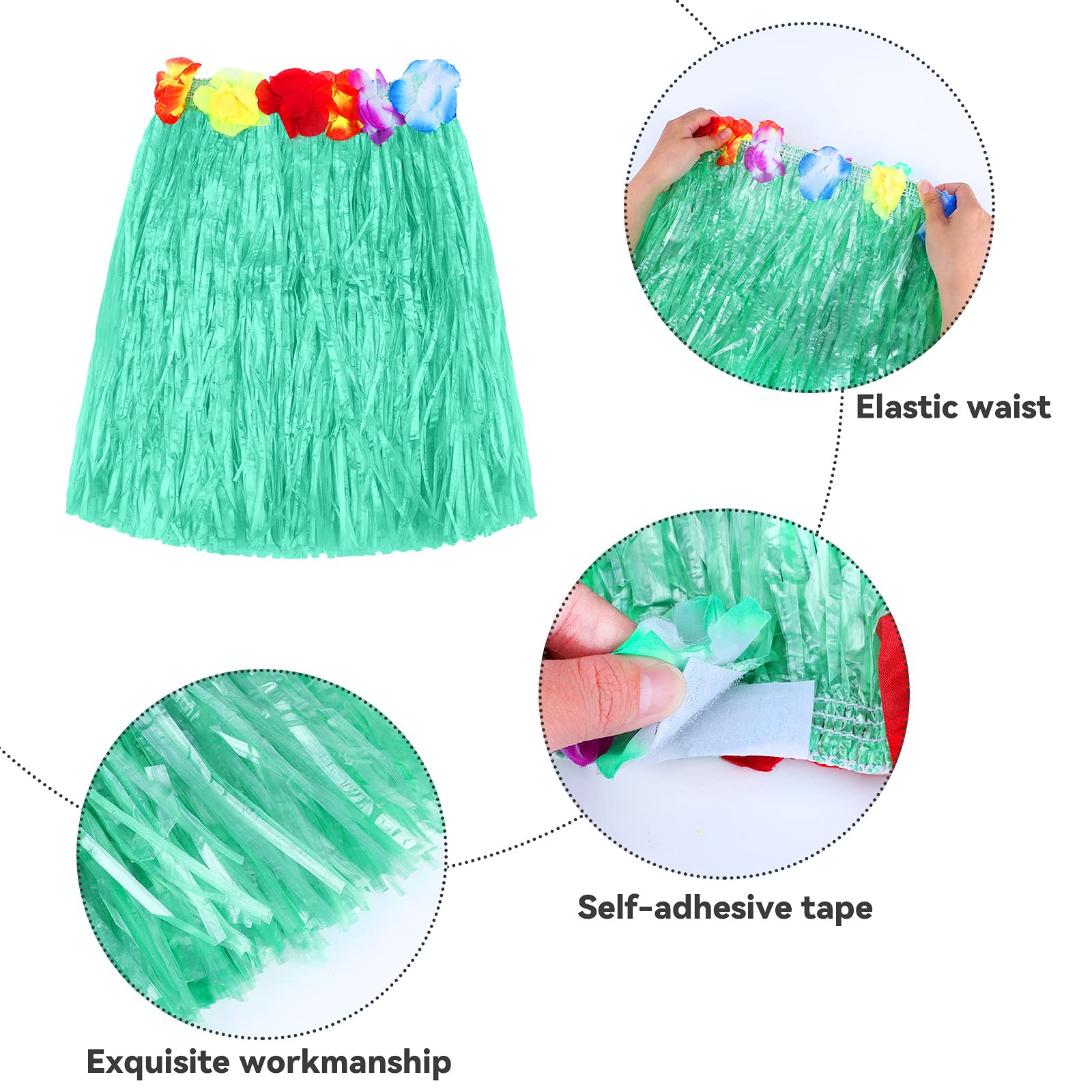 Elcoho 24 Pack Hawaiian Leis Set 8 Pack Hawaiian Grass Skirt 8 Pack Hawaiian Necklaces and 8 Pack Luau Temporary Tattoos for Hawaiian Party Decorations