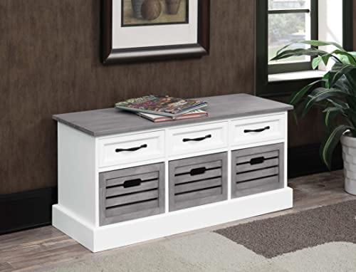 Coaster Home Furnishings Alma 3-Drawer Storage Bench White and Weathered Grey