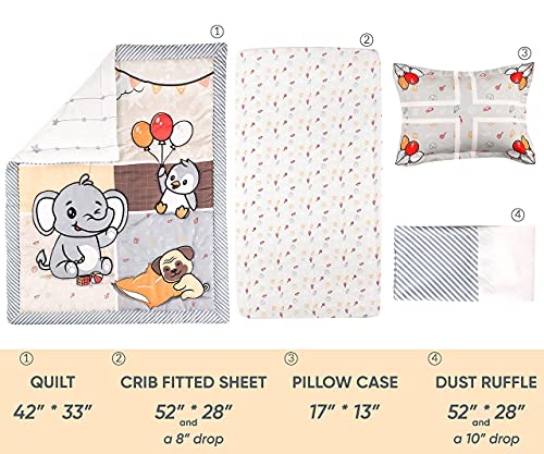 Orange Infinity 4 Piece Dreamland Crib Bedding Sets for Boys and Girls for Standard Size Crib | Nursery Baby Bedding Set of Crib Fitted Sheet, Crib Quilt, Dust Ruffle & Pillow Case, Grey