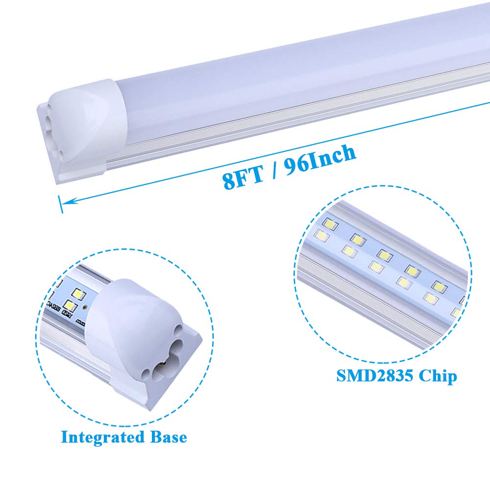 8Ft LED Shop Light Fixture, 72W, 8640LM, 6000K, T8 Integrated LED Tube Light, High Output, Brighter White, Linkable 8 feet Light Bulbs for Garage, Warehouse, (8-Pack)