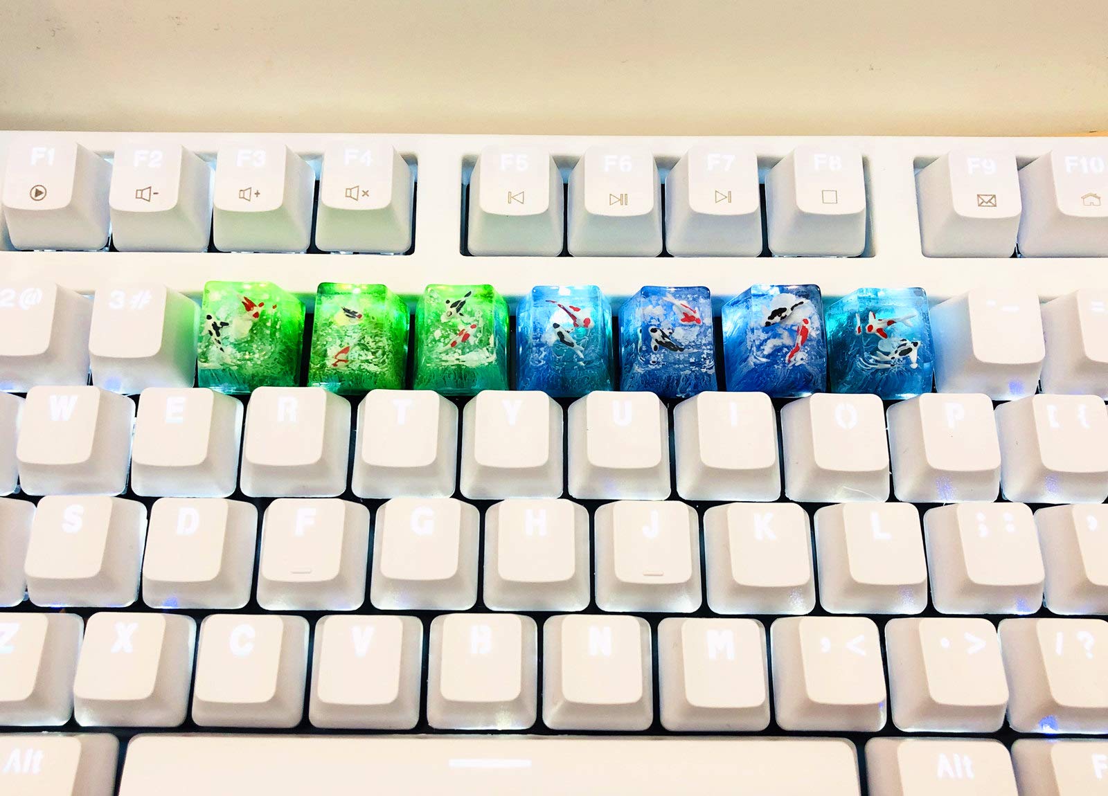 Handmade Koi Fish OEM R4 Resin Keycap Translucent Backlit Keycaps for Cherry MX RGB Switch Gaming Mechanical Keyboards DIY Replace (Blue)