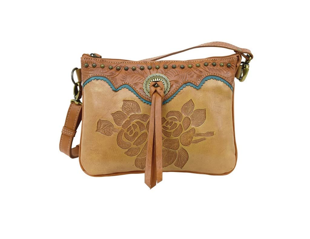 American West Multi-Compartment Womens Crossbody Bag for Women - 100% Genuine Leather