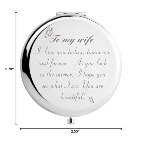 DIDADIC Wife Birthday Gift Ideas, Valentines Day Present for her, to My Wife Compact Mirror for Wedding Anniversary Mothers Day