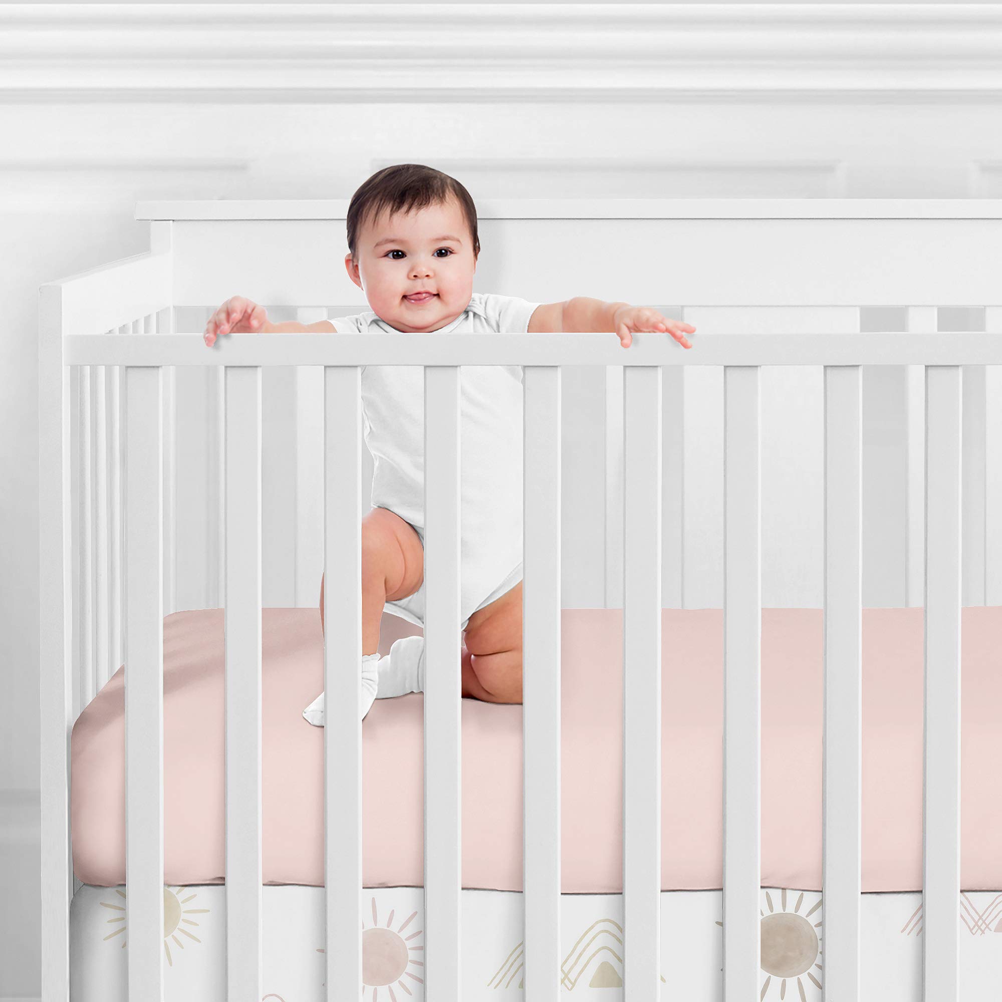 Sweet Jojo Designs Blush Pink Girl Fitted Crib Sheet Baby or Toddler Bed Nursery - Solid Color Cotton for Boho Desert Sun Mountain Collection