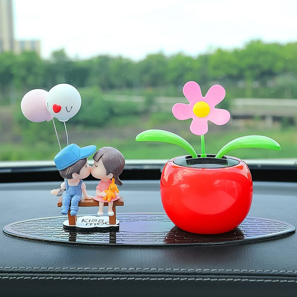 Bela Criacao Solar Dancing Sunflower,Solar Powered Dancing Toys Bobblehead Solar Dancing Flowers Kiss Lover Doll Dashboard Decoration Car Interior Decor Desktop Ornament