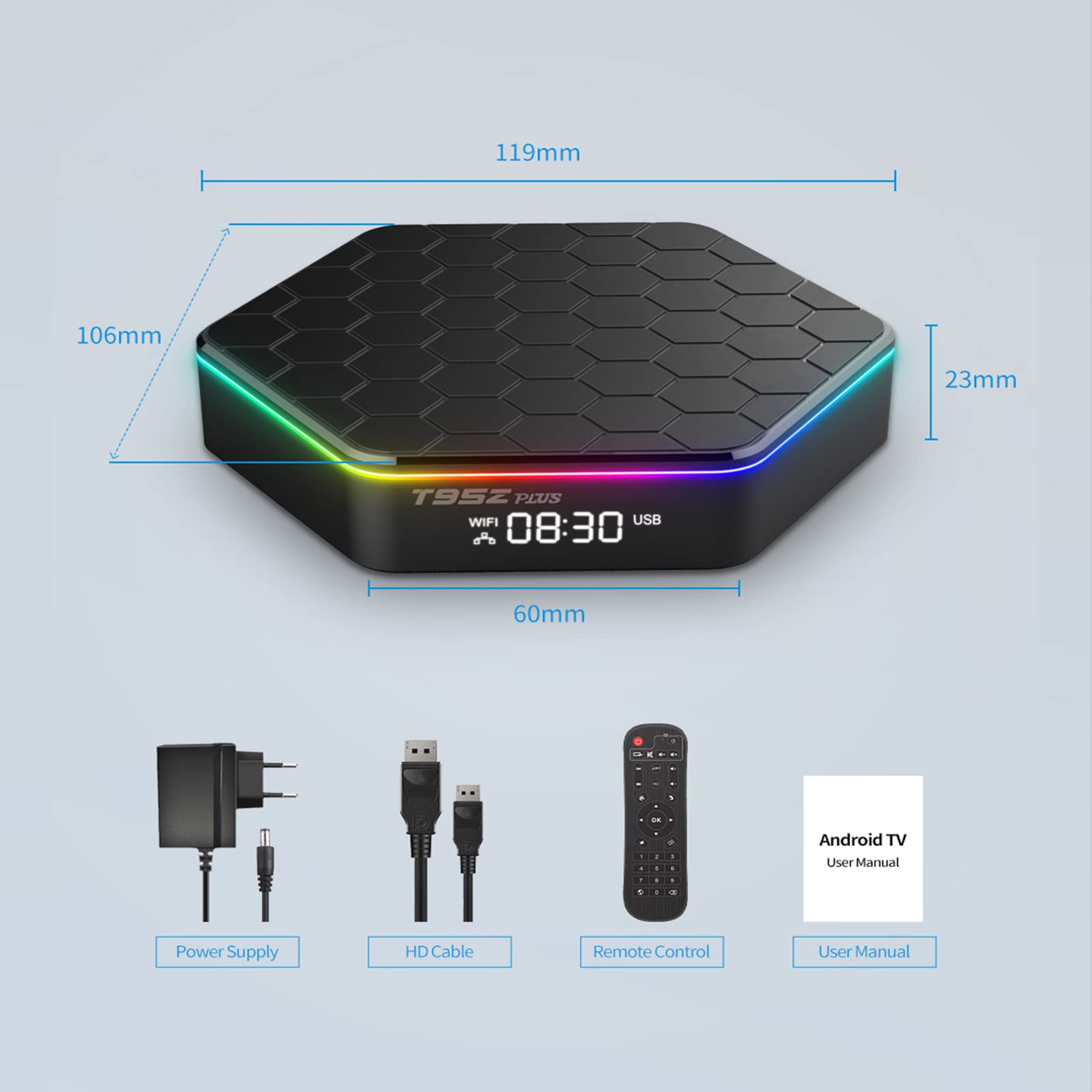 2023 Android TV Box 12.0, T95Z Plus Android Box 4GB 32GB H618 Quad Core Support WIFI6 Ethernet 100M 2.4/5G WiFi BT5.0 3D UHD 6K Decoding Smart TV Box Android with Mini Wireless Keyboard