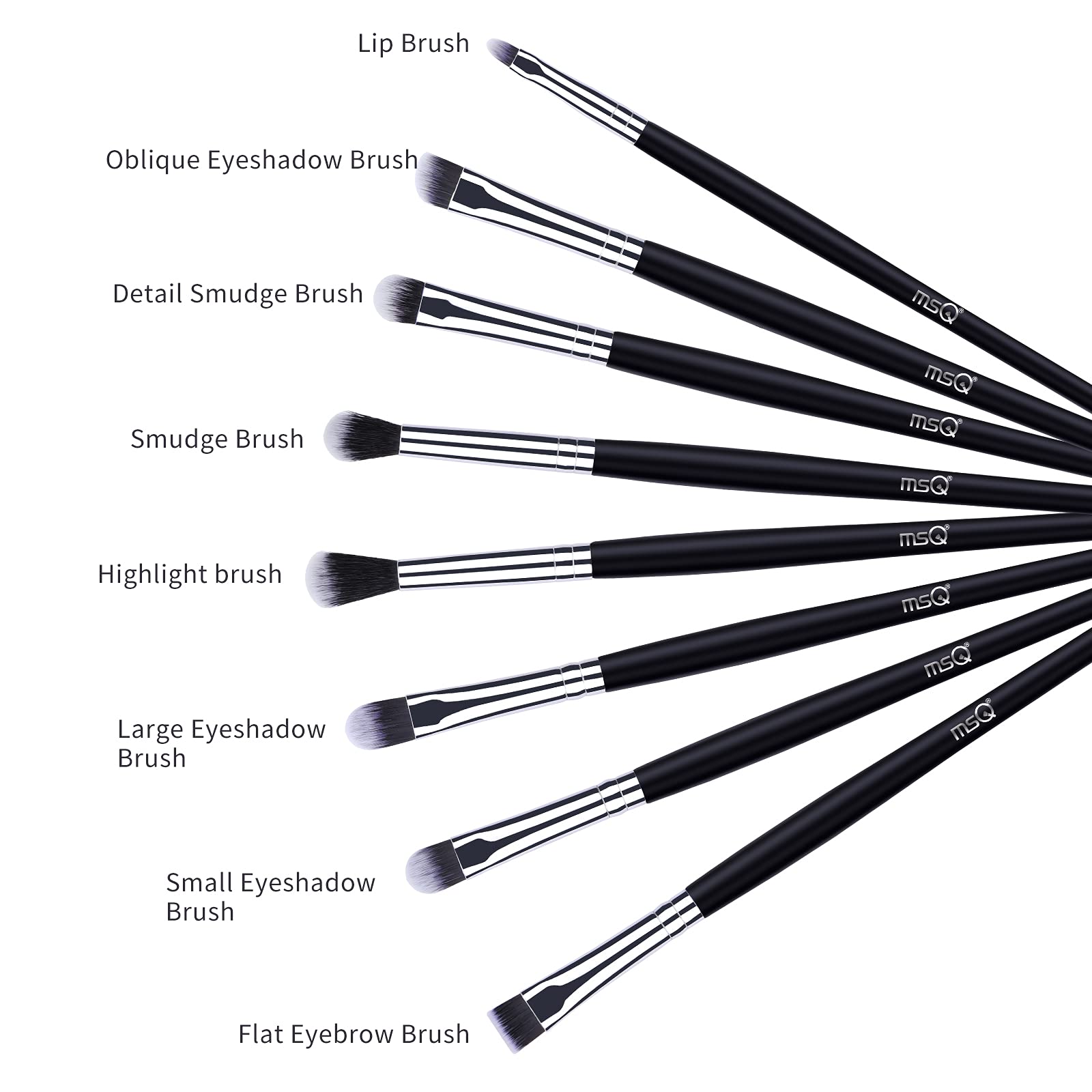 MSQ Eye Makeup Brushes Eyeshadow Makeup Brushes Set with Soft Synthetic Hairs & Real Wood Handle for Eyeshadow, Eyebrow, Eyeliner, Blending (Black, 8PCS)