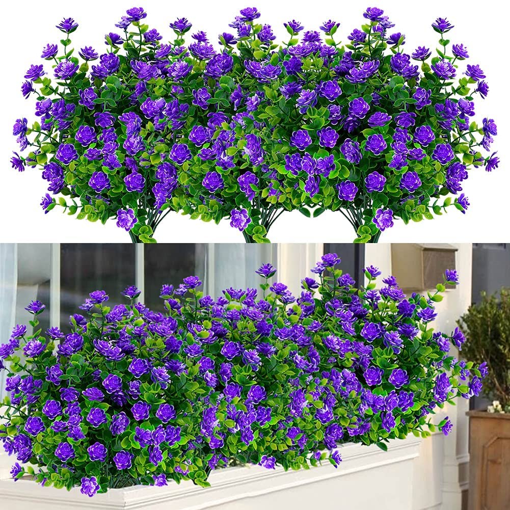 2 Bundles Artificial Flowers Outdoor Decoration UV Resistant Plants Plastic Fake Window Box Home Garden Office Wedding Decor
