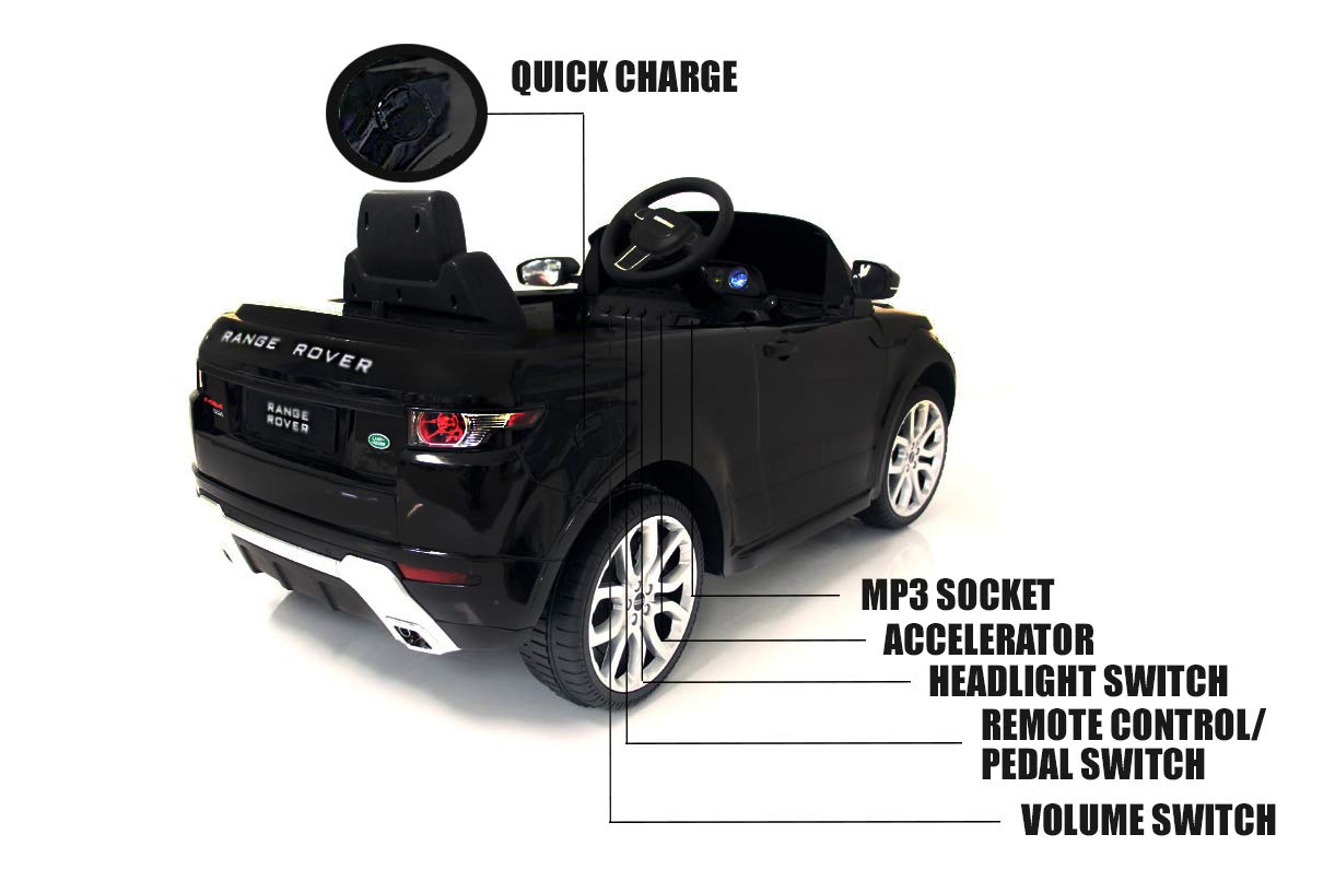 Americas Toys Compatible with Rastar Range Rover 12V Battery Powered Ride On Car with Remote Control - Kids Electric Car Includes Plastic Wheels, Headlight Function, MP3 Music and Horn Black