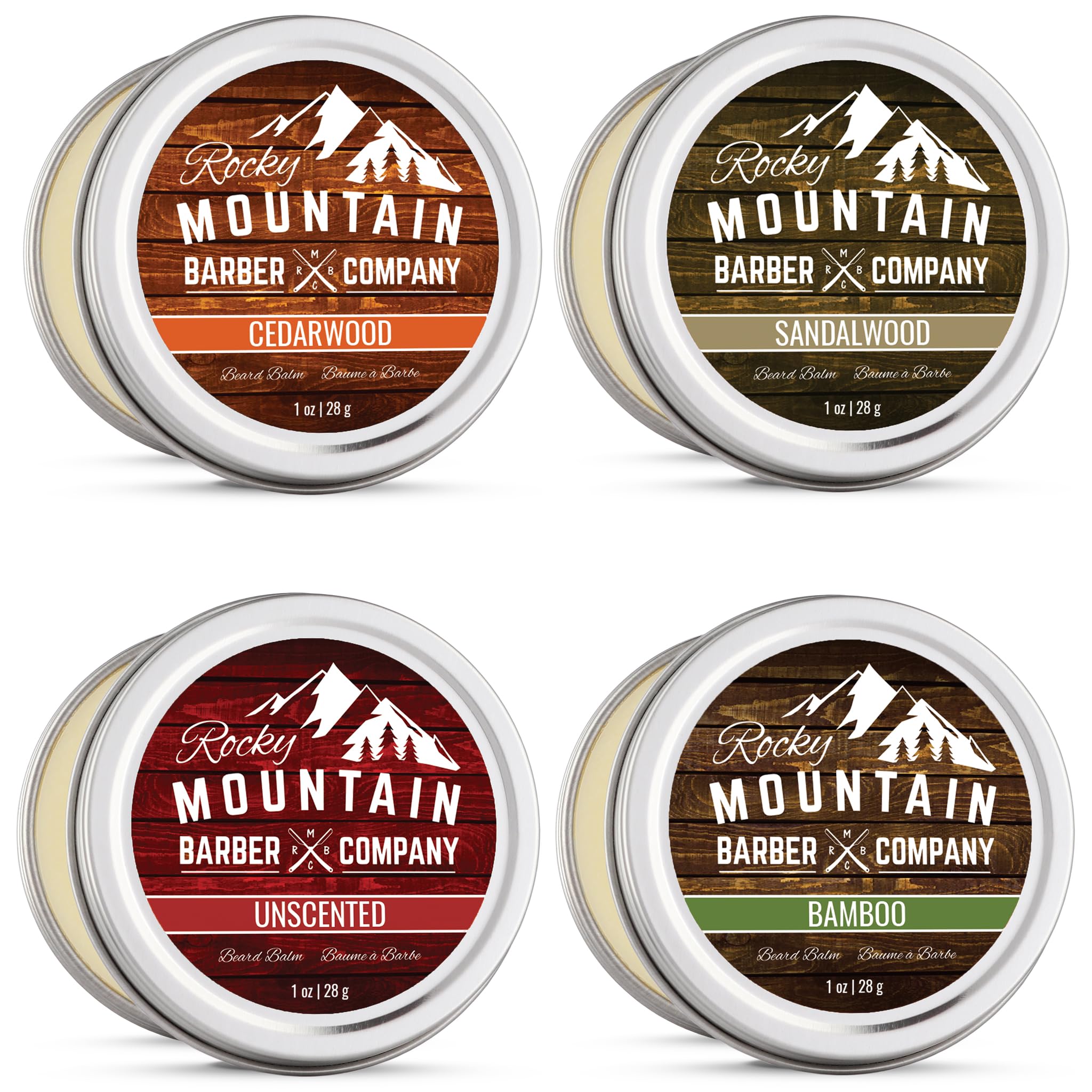 Beard Balm Variety Pack - 4 Natural Samples (1 oz each) with Argan Oil, Shea Butter, Coconut Oil & Jojoba Oil - Rich in Vitamins & Minerals