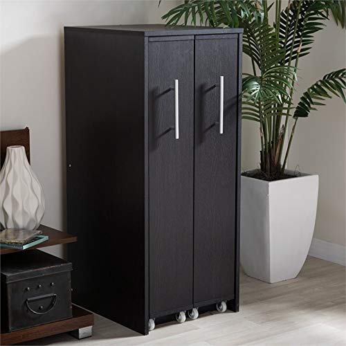 Baxton Studio Lindo Wood Bookcase with Two Pulled Out Doors Shelving Cabinet, Dark Brown