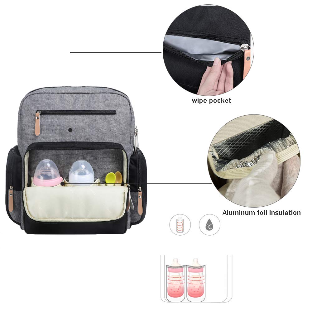 OUSIJOJO Diaper Bag Backpack, Waterproof Multi-Function Mommy Bag for Baby Care Large Capacity Stylish and Durable Perfect for Travel Work or Outing with Changing Pad