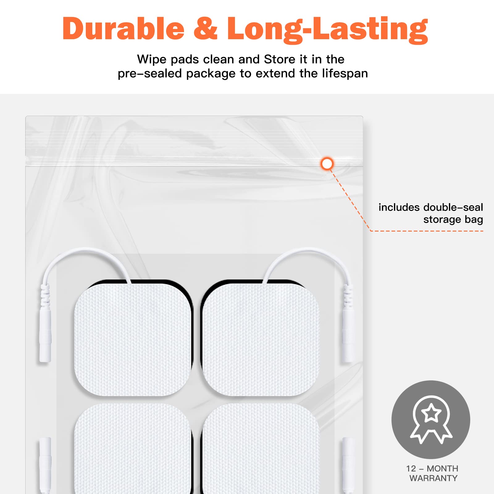 24 Pack 2''x2'' TENS Unit Replacement Pads Reuse More Than 45 Times, Premium Self-Adhesive Electrodes Patches with Non-Irritating Design for Electrotherapy, Compatible with AUVON TENS, TENS 7000 etc