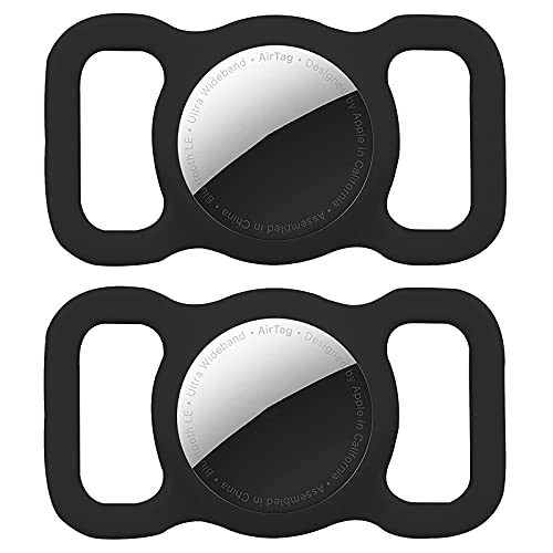 Airtag Dog Collar Holder(2 Pack) Compatible with Apple Airtags, Anti-Lost Air Tag Holder Case for Cat Dog Collars Black*2