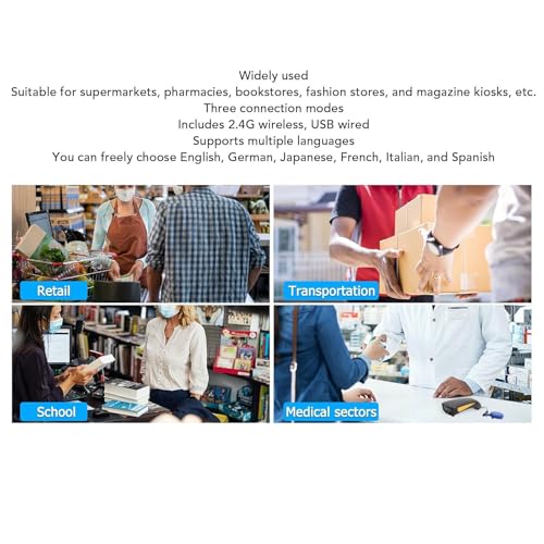 1D Barcode Reader, Multiple Languages Support High Accuracy Handheld USB BT 2.4G Portable Barcode Reader Strong Compatibility for Supermarkets Pharmacies