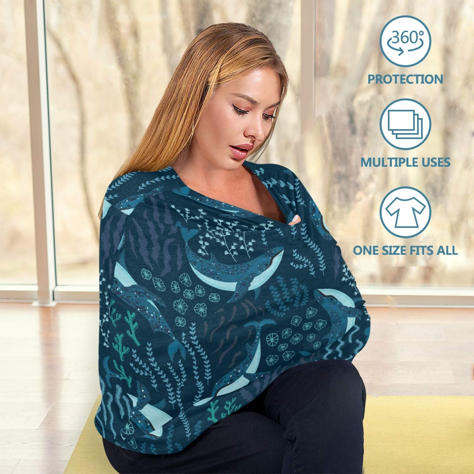 Nursing Cover Breastfeeding Scarf Underwater Humpback Whales - Baby Car Seat Covers, Stroller Cover, Carseat Canopy (2na1c)