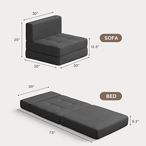 Aiho Sleeper Sofa Bed, Memory Foam Futon Sofa Bed, Floor Sofa Convertible Chair Bed Couch Bed, Modern Linen Fabric Removable Cover, for Living Room/Apartment/Loft, Dark Grey
