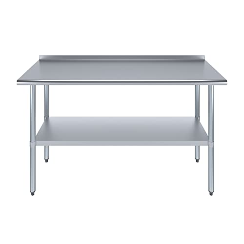 AmGood 60" Long x 24" Deep Stainless Steel Work Table with 1.5" Backsplash | Metal Kitchen Food Prep Table | NSF