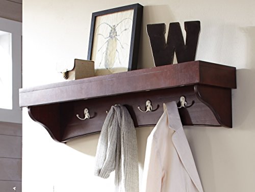 Alaterre Shaker Cottage Wall Mounted Coat Hooks with Tray Shelf, Espresso