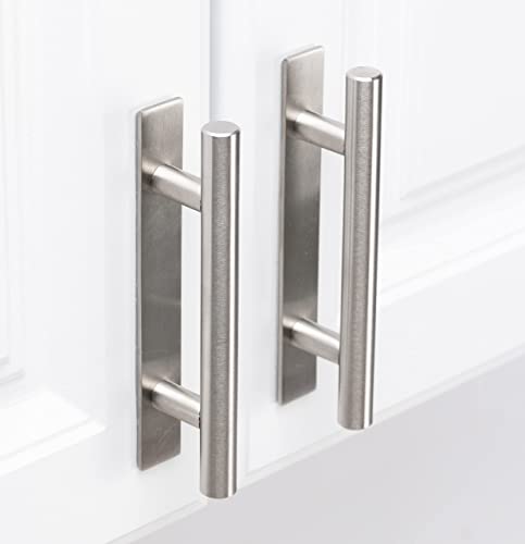 Adherion Adhesive Cabinet Stick On Door Handles 5" | No Drilling Stick On Handle for Drawers Doors Wardrobes Windows | 3M Handle Adhesive | 2 Pack Brushed Nickel | All Metal Stick On Cabinet Handles |