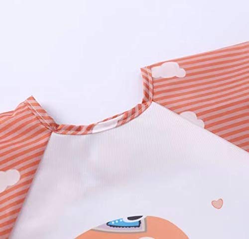 PandaEar (3 Pack Short Sleeve Lower Pocket Waterproof Bibs|Baby Infant Toddler 12-48 Months (Multi-Color 1)