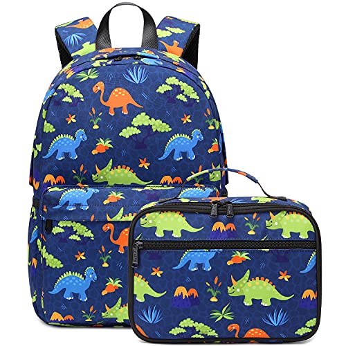 Abshoo Cute Lightweight Little Kids Backpacks for Boys and Girls Preschool Backpack With Lunch Bags(Dinosaur Navy)