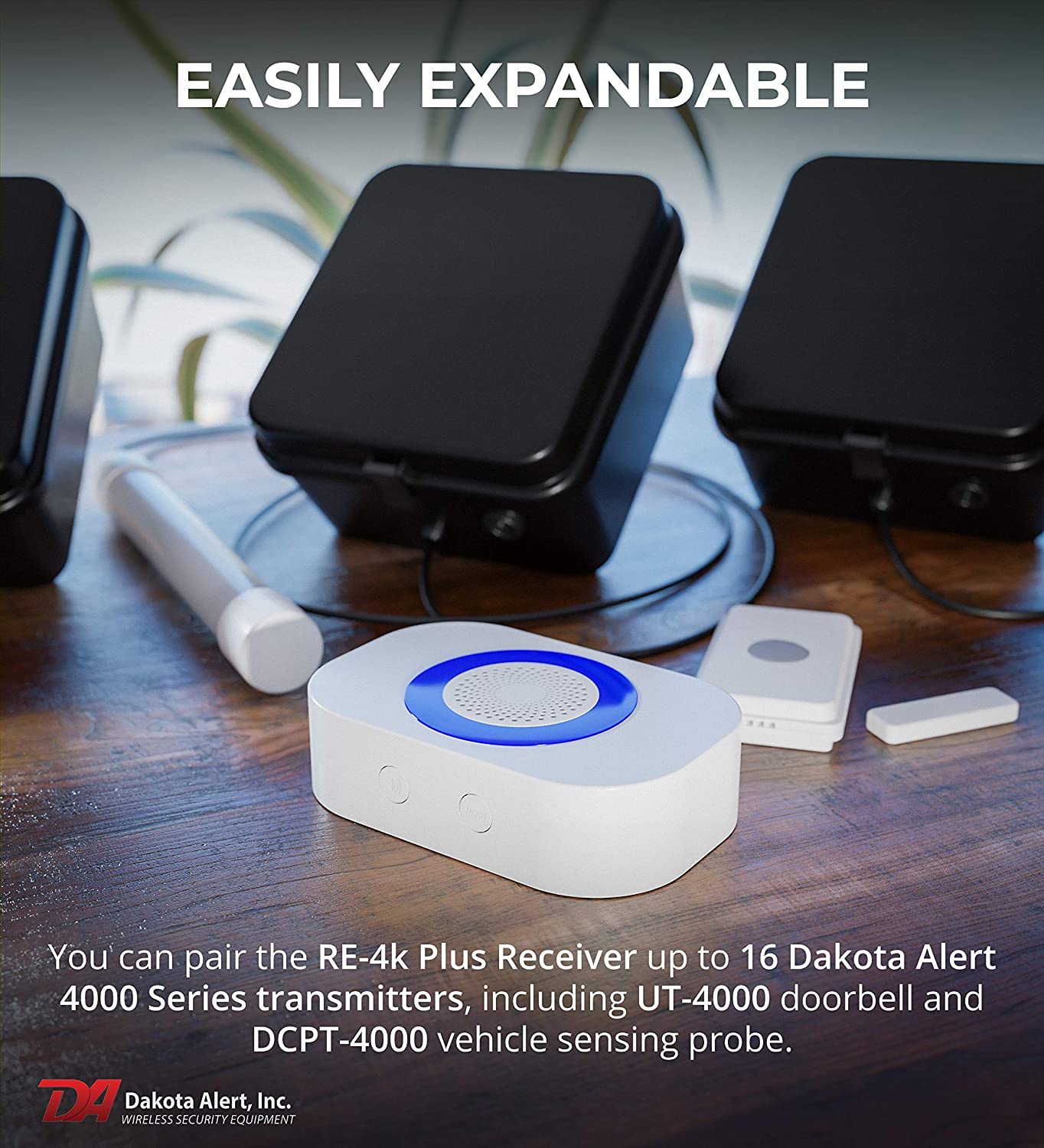 Dakota Alert Driveway Alarm Sensor - DCPA-4k Plus Driveway Alarms Wireless Outside Weatherproof Alert System, 1-Mile-Long Range Sensors, Receiver & Vehicle Detecting Probe Transmitter & 50' Wire