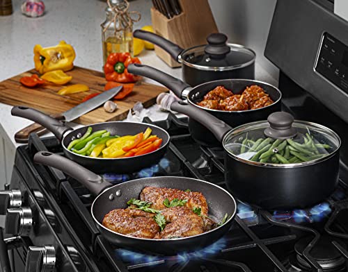 AHEIM Pots and Pans Set, Aluminum Nonstick Cookware Set, Fry Pans, Casserole with Lid, Sauce Pan, and Utensils, 11 Piece Cooking Set (Black)