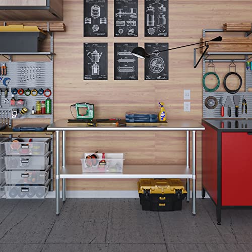 AmGood Stainless Steel Work Table with Undershelf | Kitchen Island Food Prep | Laundry Garage Utility Bench | NSF Certified (60" Long x 18" Deep)