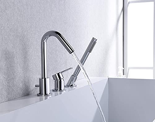 3 Hole Deck Mount Roman Tub Faucet with Hand Shower, Solid Brass Chrome Finish Valve Included