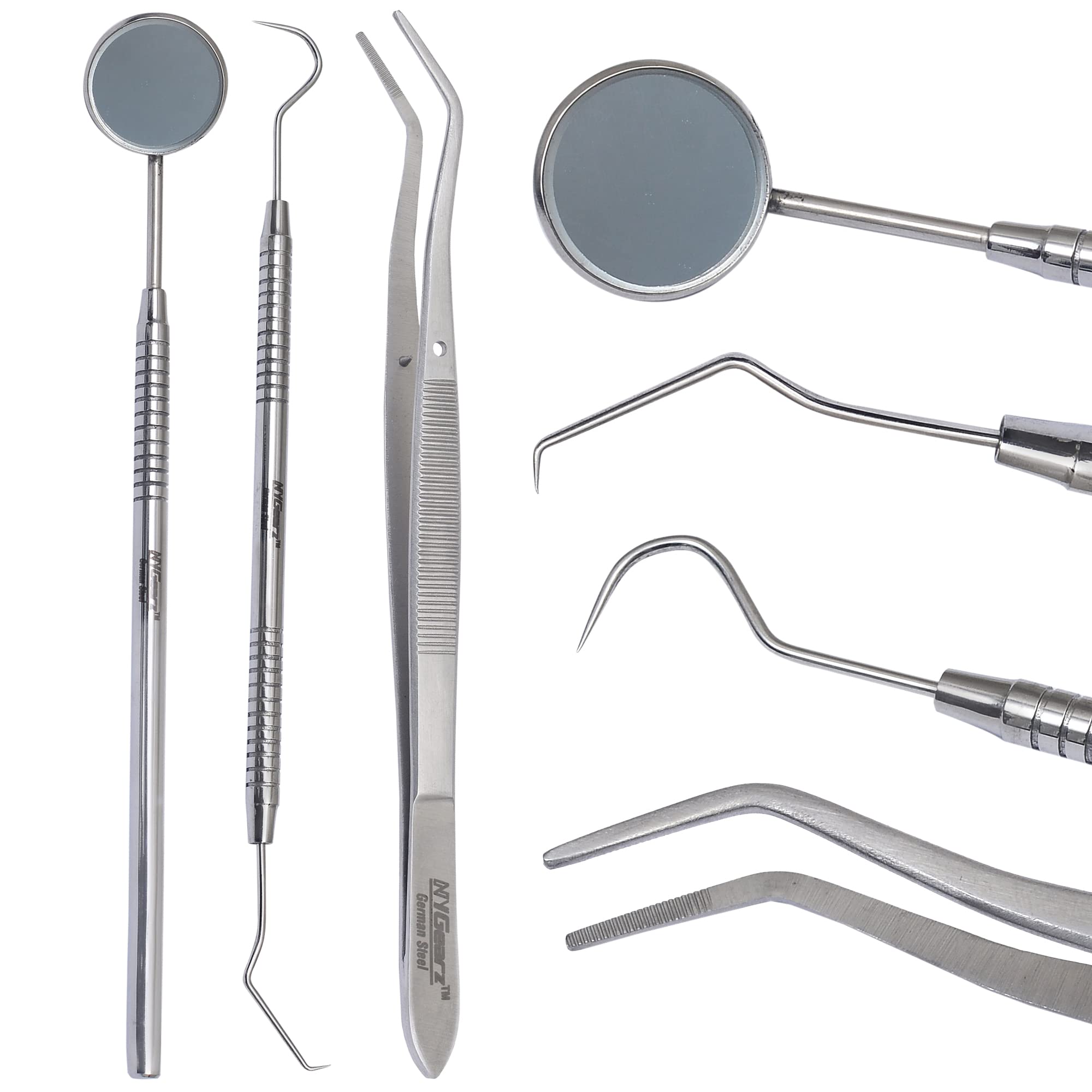 NYGEARZ Dental Examination Basic Instrument Kit Dental Mouth Mirror Tweezers Explorer | Stainless Steel College Teeth Cleaning Tools Plier Lucas Kit