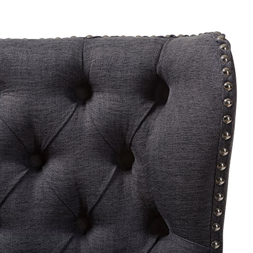 Baxton Studio Sydney Walnut Wood Button-Tufting with Nailheads Trim 2-Seater Loveseat Settee, Dark Grey