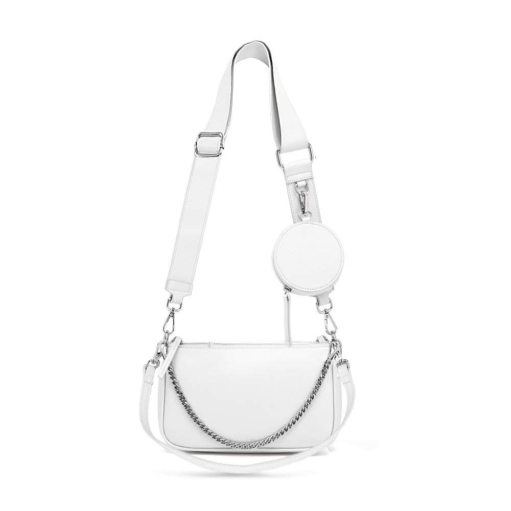 AMHDV Women Multipurpose Crossbody Bags Small Shoulder Bag Fashion 3 in 1 Zip Handbags with Coin Purse (02-white)