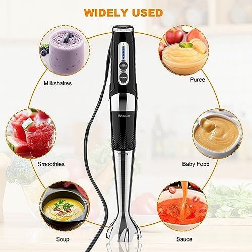 4-in-1 Immersion Hand Blender: 3-Angle Adjustable with Variable 21-Speed Control, Powerful Hand Blender Electric for Milkshakes | Smoothies | Soup| Puree | Baby Food (White)