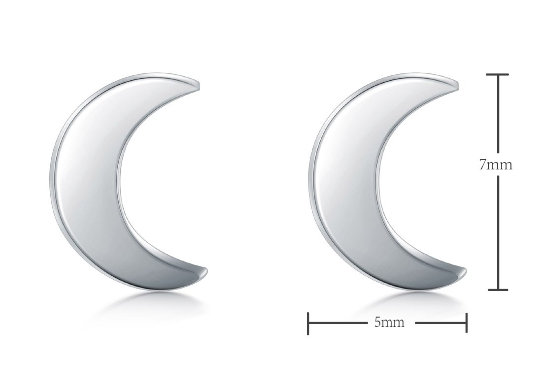 925 Sterling Silver Stud Earrings, BoRuo Crescent Moon High Polish Tarnish Resistant Earrings