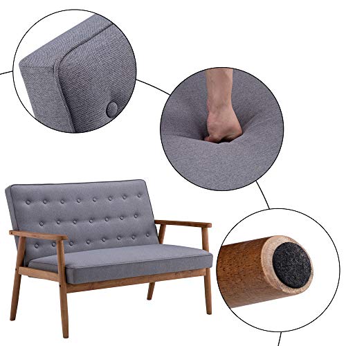 JOYBASE Loveseat Sofa, 2-Seater Sofa Couch, Mid-Century Retro Modern Fabric Upholstered Wooden, Grey