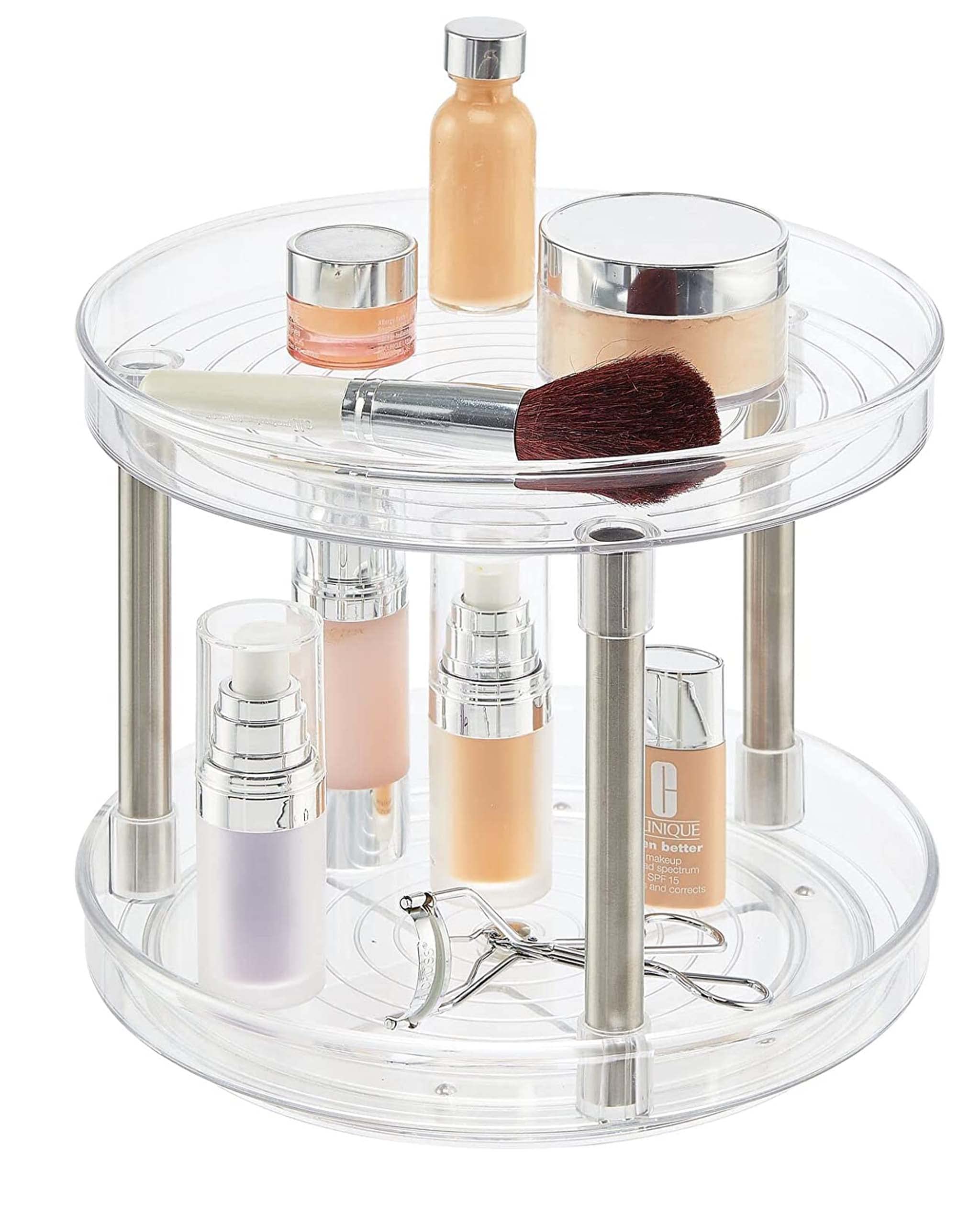 2 Tier Lazy Susan Organizer, 10.63-inch Large Non-Skid Turntable Spice Rack Organizer Clear Turntable for Countertop/Cabinet in Kitchen Bathroom and Pantry