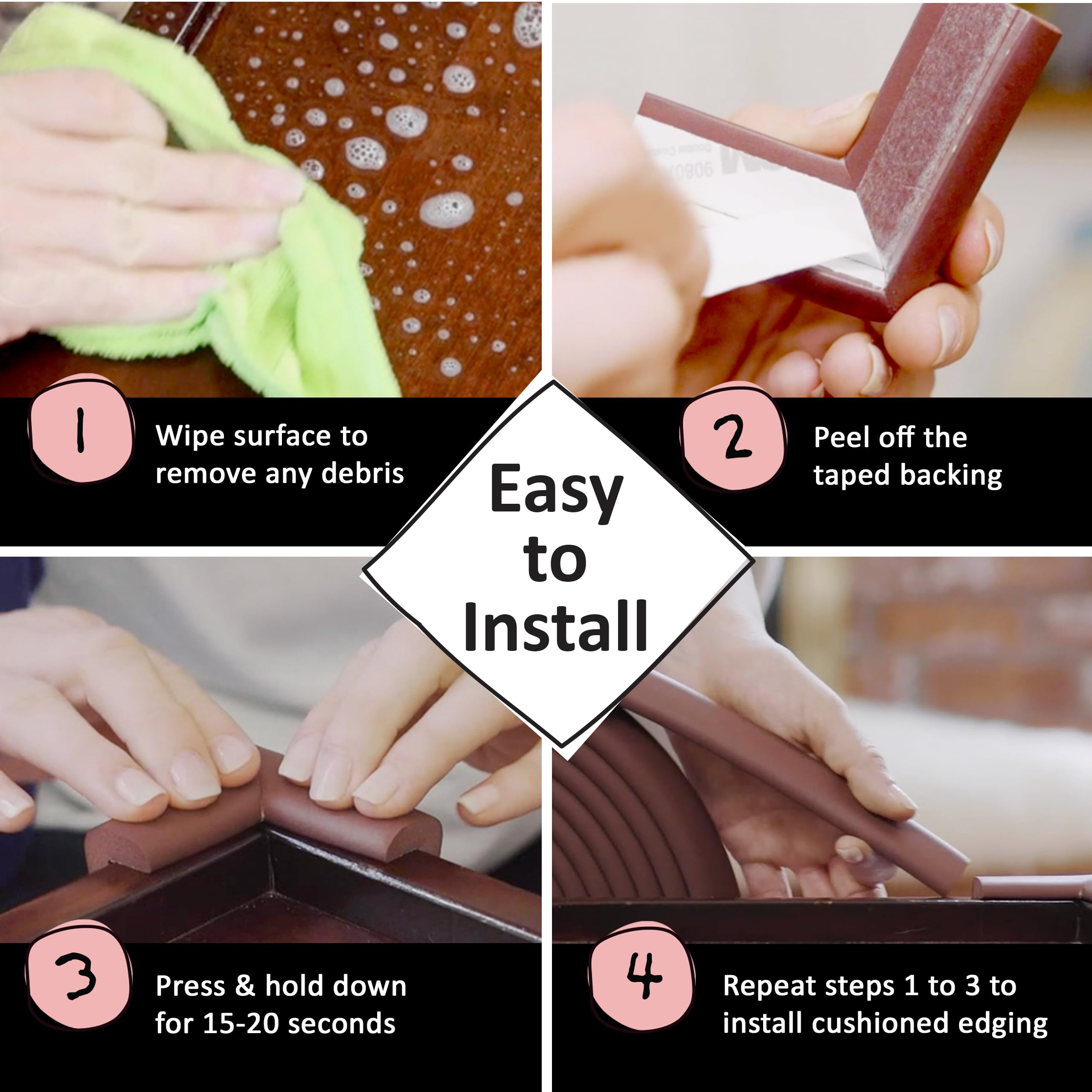 Bébé Earth Baby Proofing Edge and Corner Guard Protector Set for Back to School, 16 Feet Edges & 4 Foam Corners, Furniture and Table Child Baby Proof Bumpers, Pre-Taped Corner Cushions - Coffee Brown