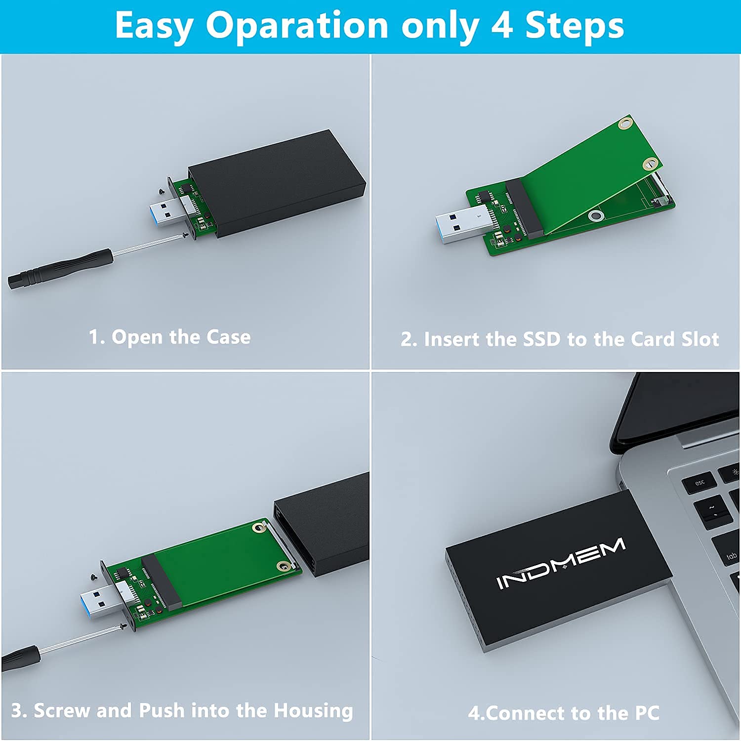 INDMEM mSATA to USB 3.0 Enclosure with 64GB mSATA SSD