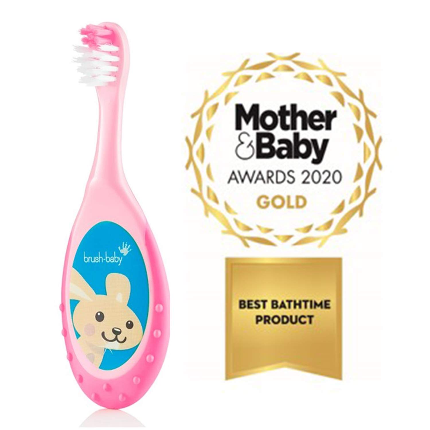 brush-baby Bobbie Flossbrush Starter Toothbrush for Ages 0-3 Years (Pink) (3-Pack)