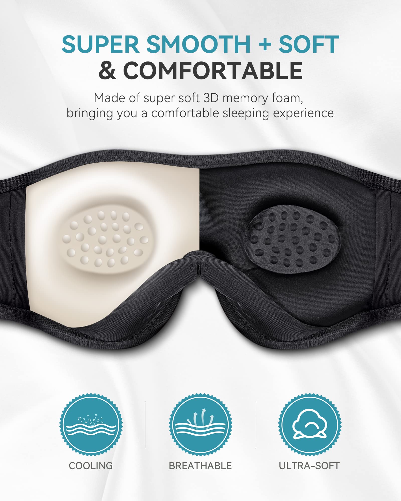MUSICOZY Sleep Headphones Bluetooth 5.2 Headband Sleeping Headphones Sleep Mask, Wireless Music Eye Mask Sleep Earbuds for Side Sleeper Men Women Cool Tech Gadget Unique Gift Office Travel, Pack of 2