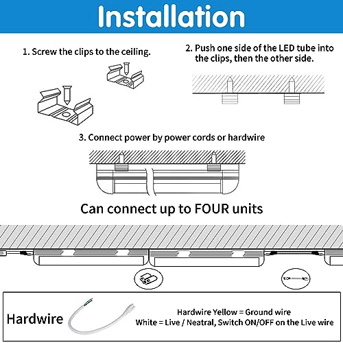 AQIQUUT Led Shop Light 4FT, Led Garage Light,50W 6500K T8 Led Daylight 7000LM Linkable Clear Cover Integrated V-Shape,for Garage Warehouse Workbench Workshop,4-Pack