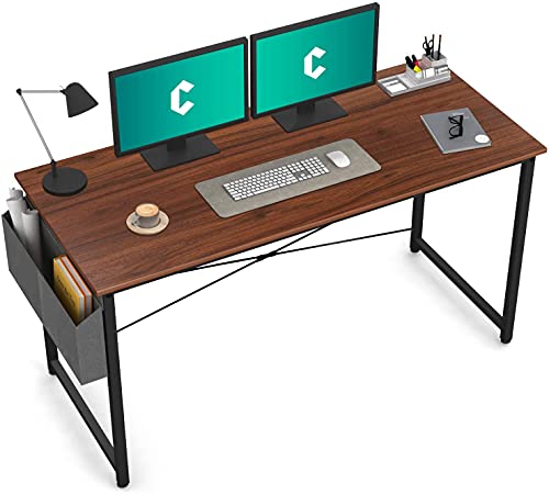 Cubiker Computer Desk 55 inch Home Office Writing Study Desk, Modern Simple Style Laptop Table with Storage Bag, Walnut