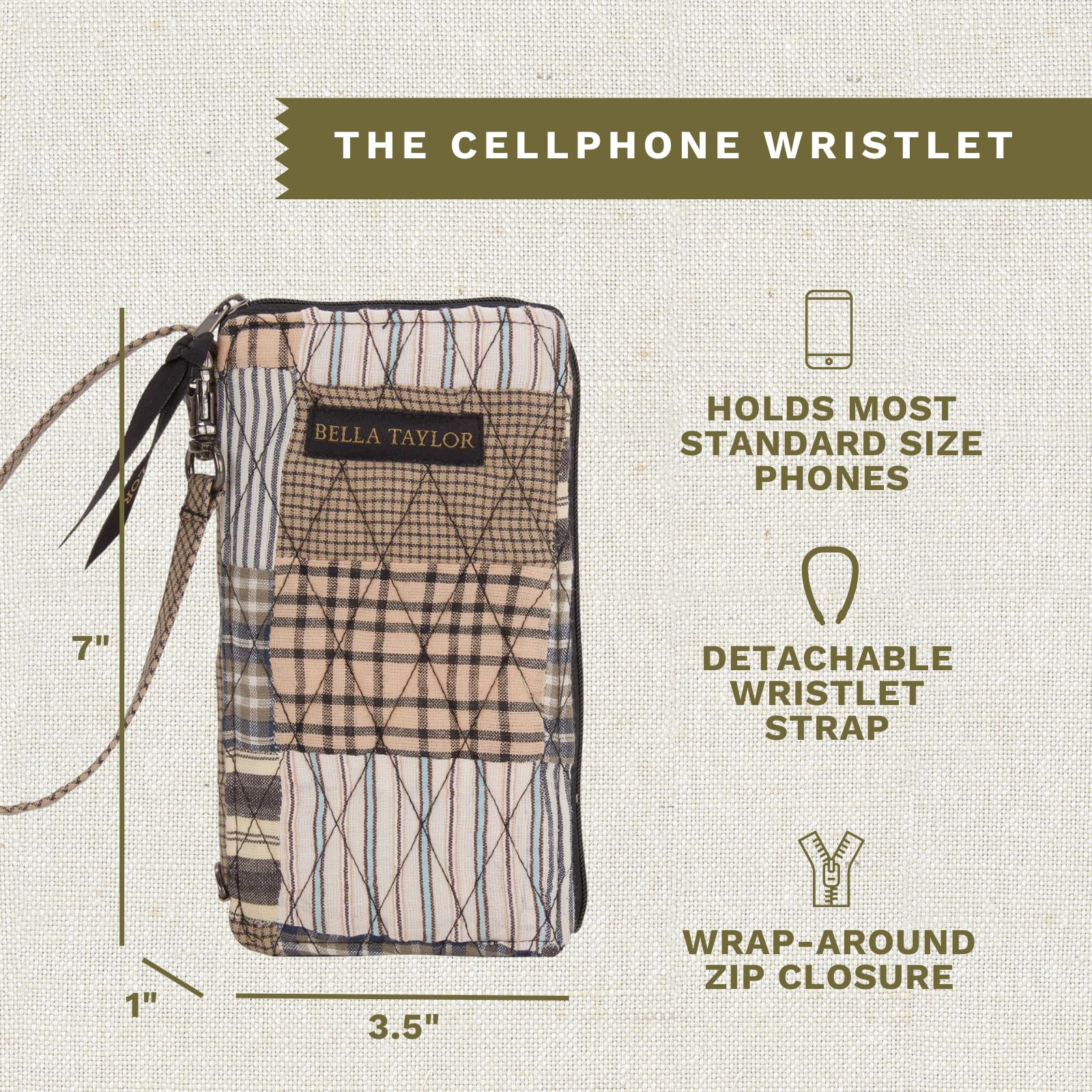 Bella Taylor Cell Phone Wristlet Wallet for Women with Smartphone Pocket and RFID Protection, Ashmont Grey Patchwork