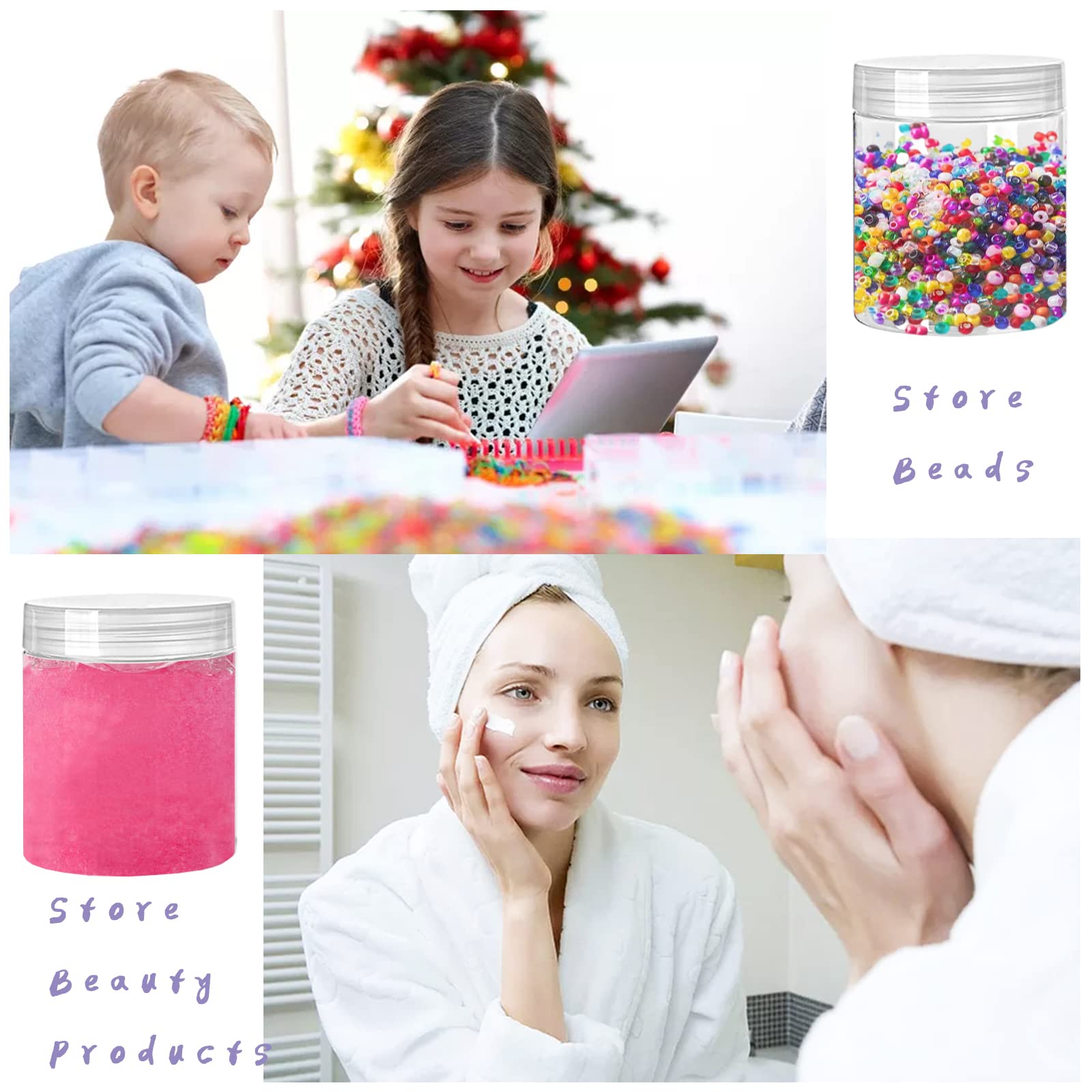 20 Pack 4oz Clear Plastic Jars with Lids,Wide-Mouth Refillable Storage Containers,Empty Round Containers for Candy,Beads,Lotion,Slime Making and Food Storage
