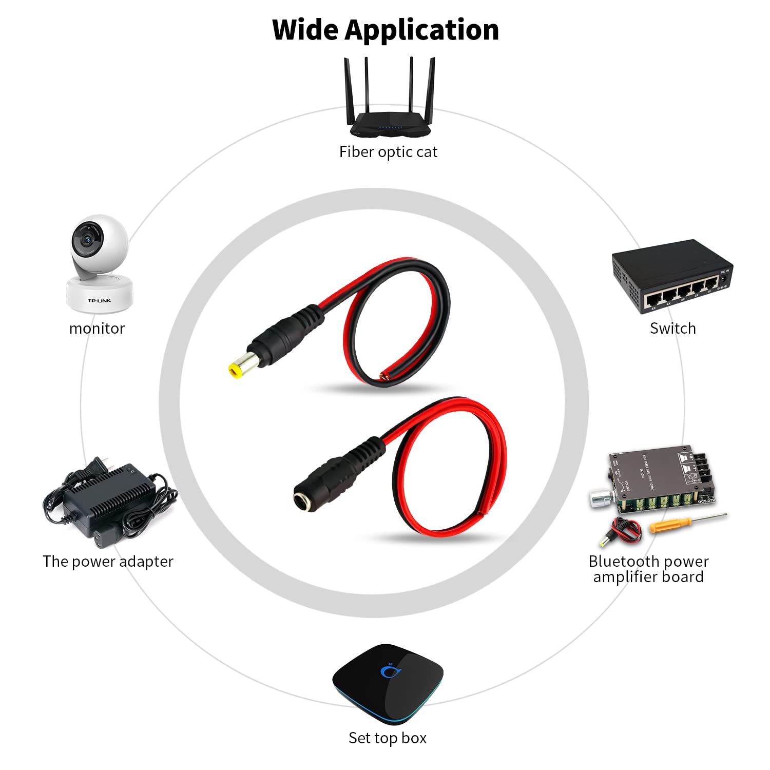 DaFuRui DC Pigtail,18 Pairs 12V 2A DC Male Female Power Pigtail Cable Connector Wire 2.1x5.5mm DC Power Connectors for CCTV Security Camera and 12V Power Supply Adapter